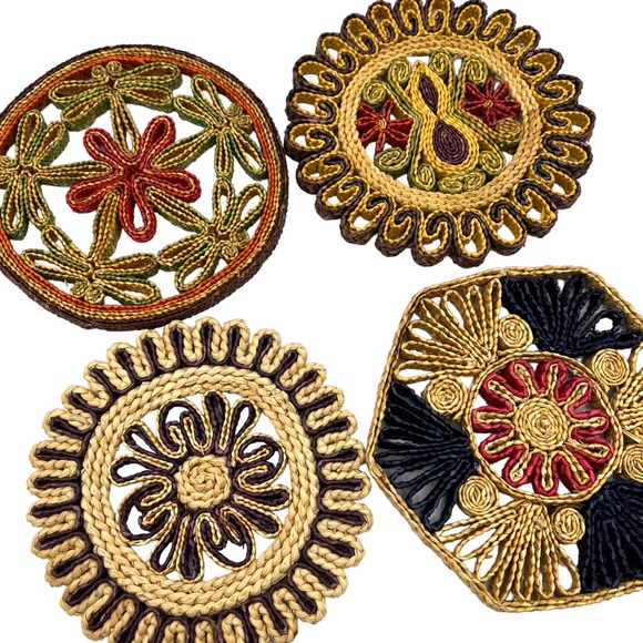 Kitchen | Vintage Raffia Straw Woven Kitchen Trivets Set Of 4 197s Boho ...
